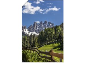4062144663318 - Wandbild ARTLAND Villnösstal mit Dolomiten Südtirol Bilder Gr B H 40 cm x 60 cm Poster Berge & Alpenbilder Hochformat 1 St grün Kunstdrucke als Alubild Leinwandbild Wandaufkleber oder Poster in versch Größen