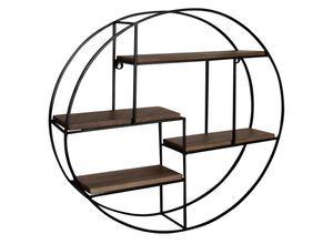 4255632532146 - Rundes Wandregal in Industrial-Design 70x70x18 cm Massivholz Mango & Metall