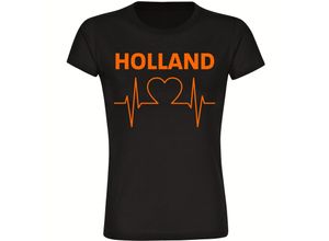 4068859455705 - multifanshop Damen T-Shirt - Holland - Herzschlag - Druck orange - Frauen