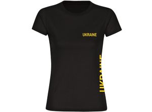 4068859297695 - multifanshop Damen T-Shirt - Ukraine - Brust & Seite - Druck gelb - Frauen