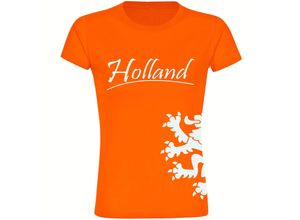 4068859455248 - multifanshop Damen T-Shirt - Holland - Löwe seitlich - Druck weiß - Frauen