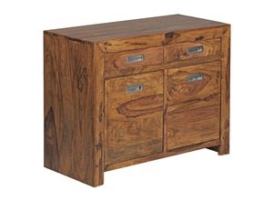 4251745764542 - Massivholz Sideboard aus Sheesham 90 cm mit 2 Türen und Schubladen viel Stauraum ideal für Flur oder Wohnzimmer handgefertigt