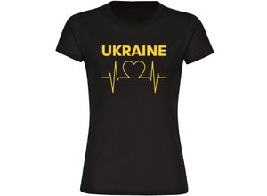 4068859298234 - multifanshop Damen T-Shirt - Ukraine - Herzschlag - Druck gelb - Frauen