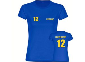 4068859297954 - multifanshop Damen T-Shirt - Ukraine - Trikot Nummer 12 - Druck gelb - Frauen