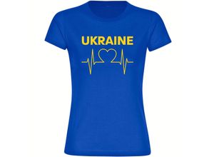 4068859298289 - multifanshop Damen T-Shirt - Ukraine - Herzschlag - Druck gelb - Frauen