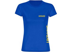 4068859297763 - multifanshop Damen T-Shirt - Ukraine - Brust & Seite - Druck gelb - Frauen