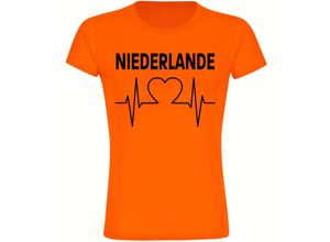 4068859459710 - multifanshop Damen T-Shirt - Niederlande - Herzschlag - Druck schwarz - Frauen