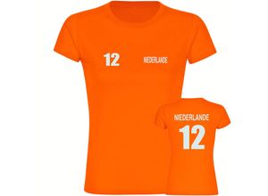 4068859457488 - multifanshop Damen T-Shirt - Niederlande - Trikot Nummer 12 - Druck weiß - Frauen