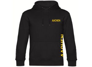 4068859548537 - multifanshop Kapuzen Sweatshirt - Aachen - Brust & Seite - Druck gelb - Hoodie