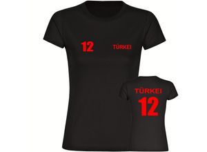 4068859475253 - multifanshop Damen T-Shirt - Türkei - Trikot Nummer 12 - Druck rot - Frauen
