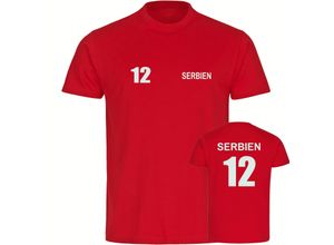 4068859482596 - multifanshop Herren T-Shirt - Serbien - Trikot Nummer 12 - Druck weiß - Männer