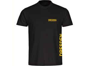 4068859557201 - multifanshop Herren T-Shirt - Dresden - Brust & Seite - Druck gelb - Männer