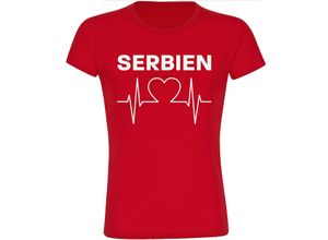 4068859482794 - multifanshop Damen T-Shirt - Serbien - Herzschlag - Druck weiß - Frauen