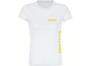 4068859556921 - multifanshop Damen T-Shirt - Dresden - Brust & Seite - Druck gelb - Frauen