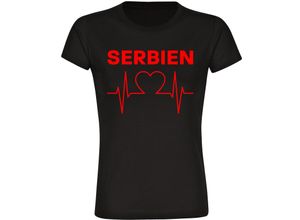 4068859481520 - multifanshop Damen T-Shirt - Serbien - Herzschlag - Druck rot - Frauen