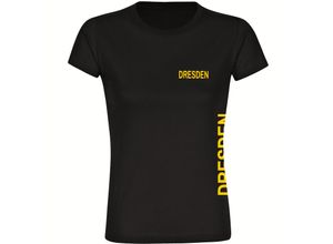 4068859557027 - multifanshop Damen T-Shirt - Dresden - Brust & Seite - Druck gelb - Frauen