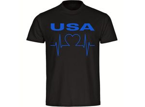 4068859324629 - multifanshop Herren T-Shirt - USA - Herzschlag - Druck blau - Männer