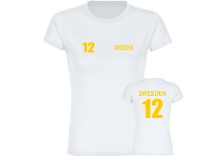 4068859556235 - multifanshop Damen T-Shirt - Dresden - Trikot Nummer 12 - Druck gelb - Frauen 4068859556235 - multifanshop Damen T-Shirt - Dresden - Trikot Nummer 12 - Druck gelb - Frauen