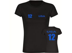 4068859325077 - multifanshop Damen T-Shirt - USA - Trikot Nummer 12 - Druck blau - Frauen