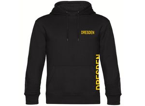 4068859556648 - multifanshop Kapuzen Sweatshirt - Dresden - Brust & Seite - Druck gelb - Hoodie