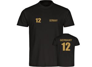 4068859343293 - multifanshop Herren T-Shirt - Germany - Trikot Nummer 12 Gold - Druck gold metallic - Männer