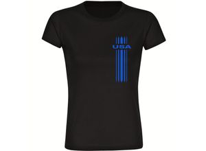 4068859325541 - multifanshop Damen T-Shirt - USA - Streifen - Druck blau - Frauen