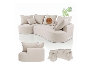 4262437186207 - Sofa Tirano - Ecksofa L-Form inkl Kissen 4-Sitzer Eckcouch Bouclé Creme & Ottomane links