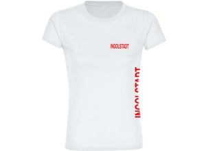 4068859566494 - multifanshop Damen T-Shirt - Ingolstadt - Brust & Seite - Druck rot - Frauen