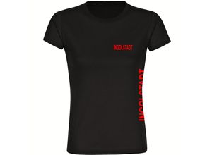 4068859566418 - multifanshop Damen T-Shirt - Ingolstadt - Brust & Seite - Druck rot - Frauen
