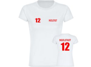 4068859567460 - multifanshop Damen T-Shirt - Ingolstadt - Trikot Nummer 12 - Druck rot - Frauen