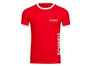 4068859215514 - multifanshop Kontrast T-Shirt - Schweiz - Brust & Seite - Druck weiß - Männer