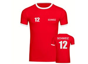 4068859221966 - multifanshop Kontrast T-Shirt - Schweiz - Trikot Nummer 12 - Druck weiß - Männer