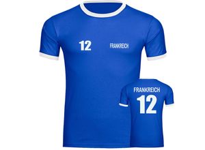 4068859447977 - multifanshop Kontrast T-Shirt - Frankreich - Trikot Nummer 12 - Druck weiß - Männer