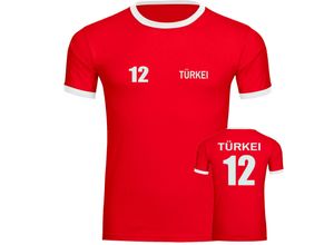 4068859477134 - multifanshop Kontrast T-Shirt - Türkei - Trikot Nummer 12 - Druck weiß - Männer