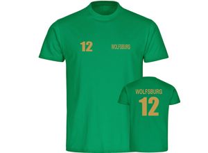 4068859513078 - multifanshop Herren T-Shirt - Wolfsburg - Trikot Nummer 12 gold - Druck gold metallic - Männer