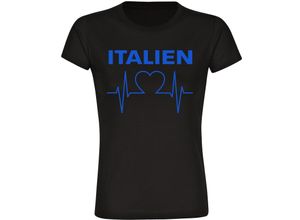 4068859416836 - multifanshop Damen T-Shirt - Italien - Herzschlag - Druck blau - Frauen