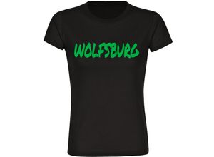 4068859513825 - multifanshop Damen T-Shirt - Wolfsburg - Textmarker - Druck grün - Frauen