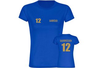 4068859579937 - multifanshop Damen T-Shirt - Saarbrücken - Trikot Nummer 12 gold - Druck gold metallic - Frauen