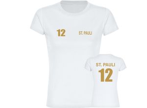 4068859523534 - multifanshop Damen T-Shirt - St Pauli - Trikot Nummer 12 gold - Druck gold metallic - Frauen