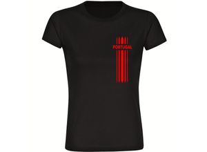 4068859237547 - multifanshop Damen T-Shirt - Portugal - Streifen - Druck rot - Frauen