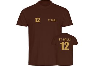 4068859522926 - multifanshop Herren T-Shirt - St Pauli - Trikot Nummer 12 gold - Druck gold metallic - Männer