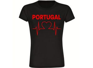4068859229627 - multifanshop Damen T-Shirt - Portugal - Herzschlag - Druck rot - Frauen