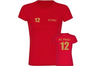 4068859523619 - multifanshop Damen T-Shirt - St Pauli - Trikot Nummer 12 gold - Druck gold metallic - Frauen
