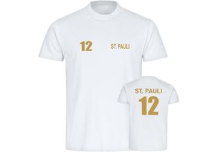 4068859522797 - multifanshop Herren T-Shirt - St Pauli - Trikot Nummer 12 gold - Druck gold metallic - Männer