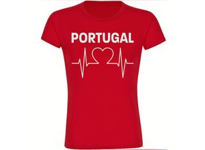 4068859229689 - multifanshop Damen T-Shirt - Portugal - Herzschlag - Druck weiß - Frauen