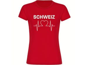 4068859230821 - multifanshop Damen T-Shirt - Schweiz - Herzschlag - Druck weiß - Frauen
