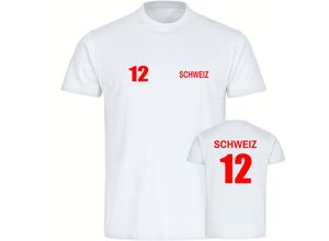 4068859221461 - multifanshop Herren T-Shirt - Schweiz - Trikot Nummer 12 - Druck rot - Männer