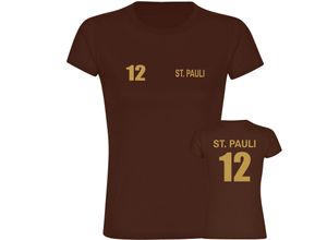 4068859523657 - multifanshop Damen T-Shirt - St Pauli - Trikot Nummer 12 gold - Druck gold metallic - Frauen