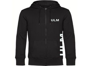 4068859585525 - multifanshop Kapuzen Sweatshirt Jacke - Ulm - Brust & Seite - Druck weiß - Sweat