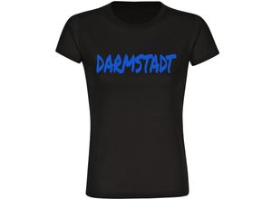 4068859525620 - multifanshop Damen T-Shirt - Darmstadt - Textmarker - Druck blau - Frauen